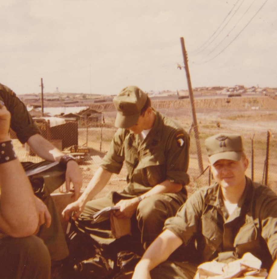 Members of the 101st Airborne sit on base
